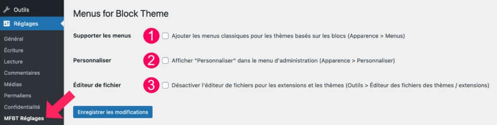 Menus for Block Theme : extension pour retrouver les menus avec les ...