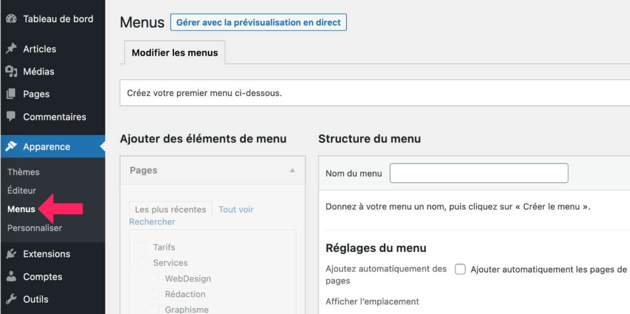 Menus for Block Theme : extension pour retrouver les menus avec les ...