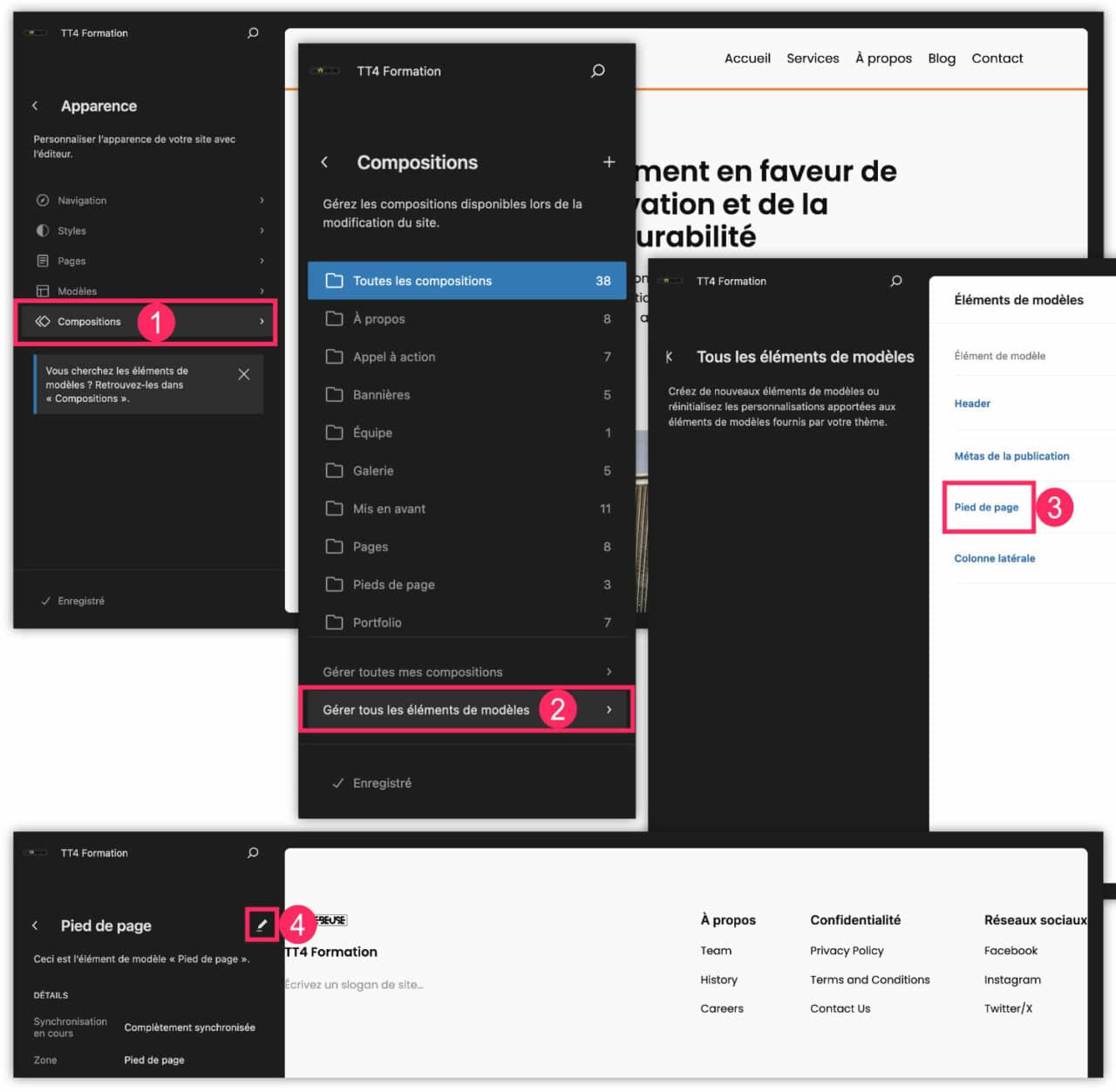 Personnaliser le pied de page (footer) de votre thème à blocs | La Webeuse